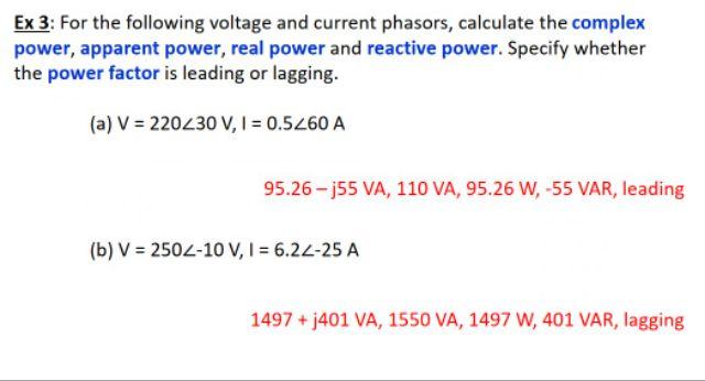 Solved Ex 3: For the following voltage and current phasors, | Chegg.com