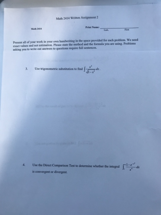 Solved Math 2414 Written Assignment 2 Print Name: Math 2414 | Chegg.com