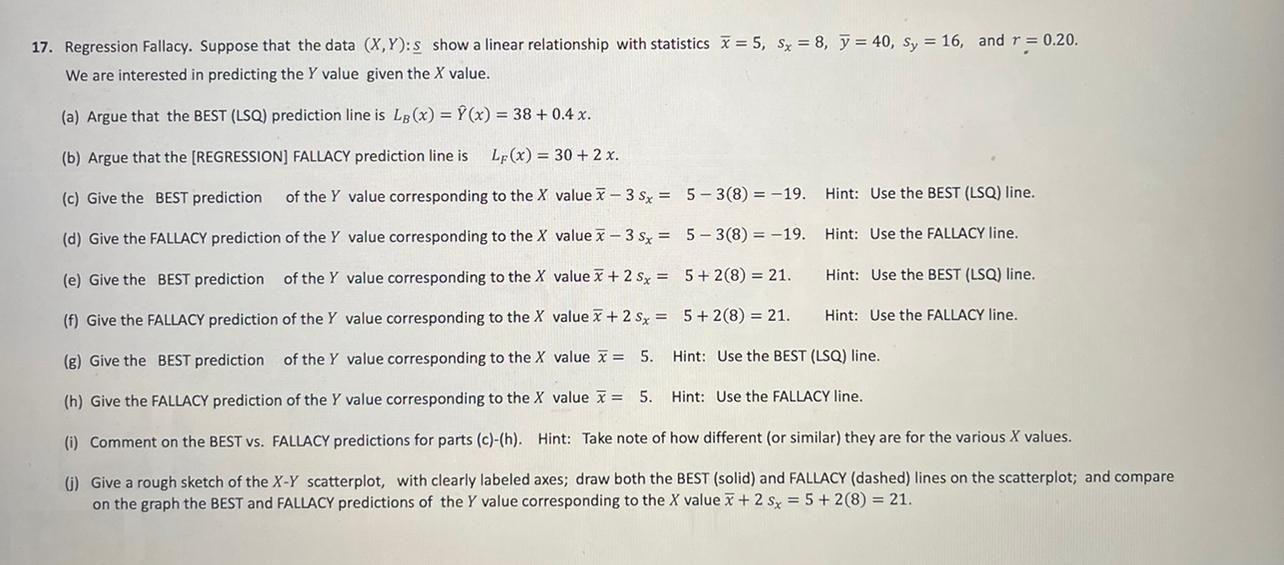 Solved 17. Regression Fallacy. Suppose that the data (X,Y):s | Chegg.com