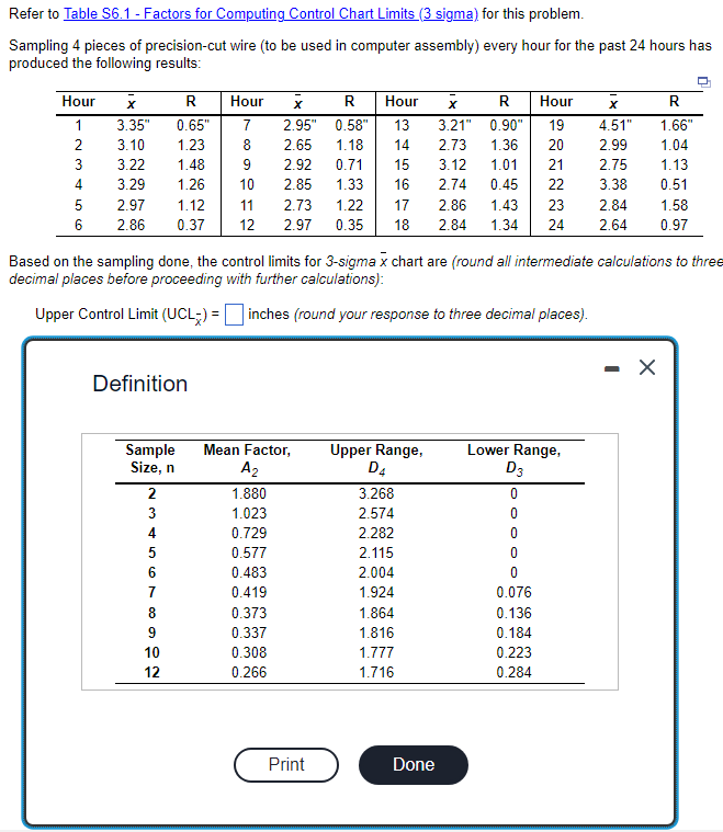 Solved Refer to Table S6.1 - Factors for Computing Control | Chegg.com