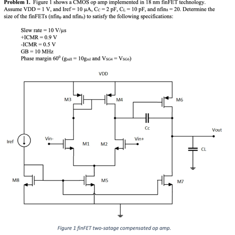 Solved Problem 1. Figure 1 shows a CMOS op amp implemented | Chegg.com