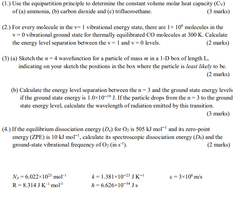 Solved (1.) Use the equipartition principle to determine the | Chegg.com
