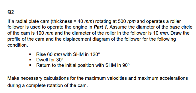 Solved Q2 If a radial plate cam (thickness =40mm ) rotating | Chegg.com