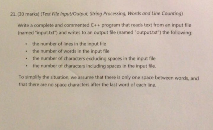 Solved 21. (30 marks) (Text File Input/Output, String | Chegg.com