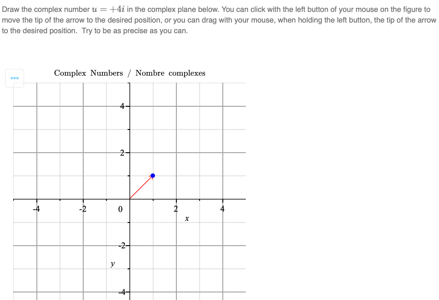 Solved Draw the complex number u = +4i in the complex plane | Chegg.com