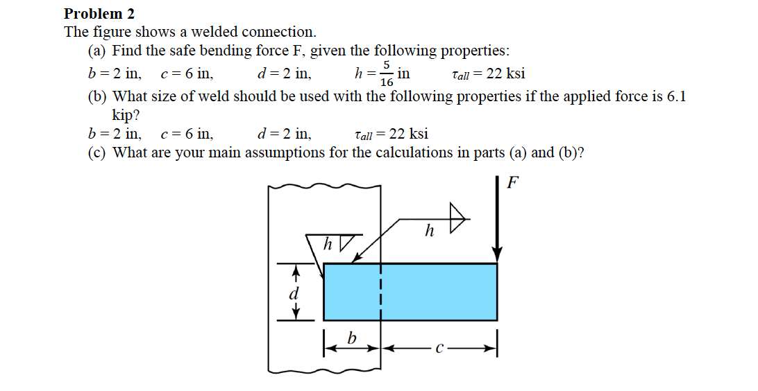 Solved Problem 2 The figure shows a welded connection. (a) | Chegg.com