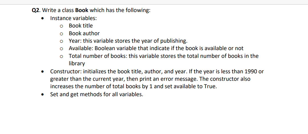 Solved Q2. Write a class Book which has the following: - | Chegg.com