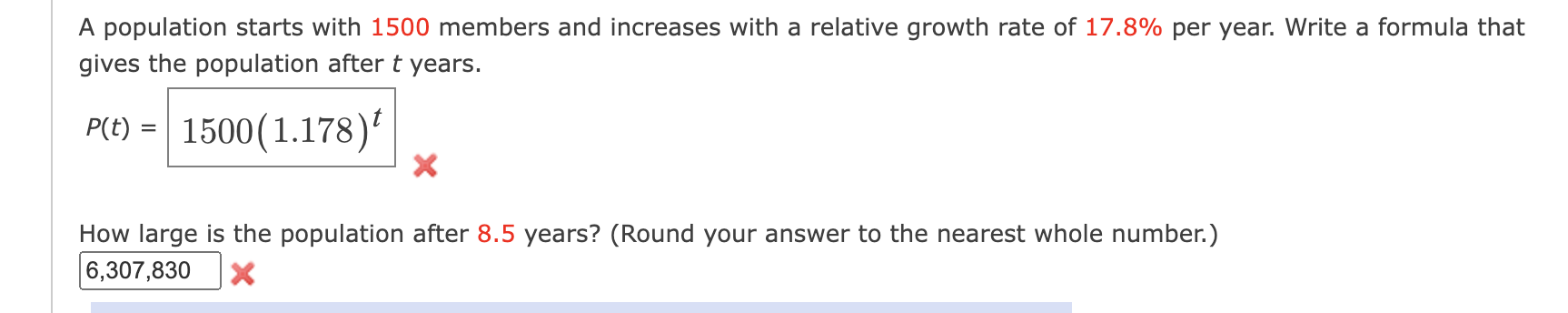 Solved A population starts with 1500 members and increases | Chegg.com