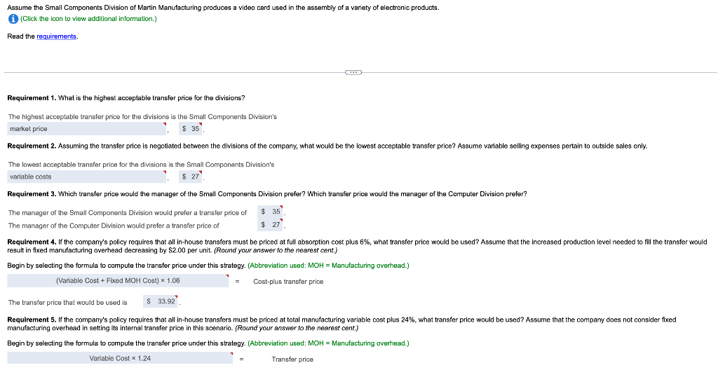 Solved Assume the Small Components Division of Martin | Chegg.com