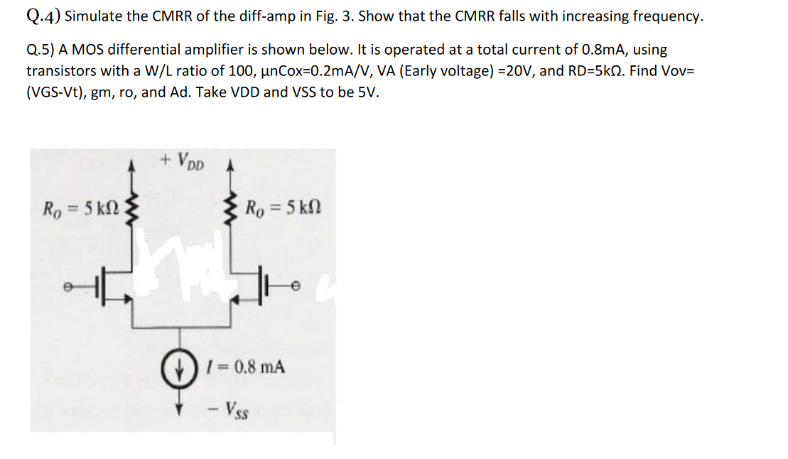Solved Q.4) Simulate the CMRR of the diff-amp in Fig. 3. | Chegg.com
