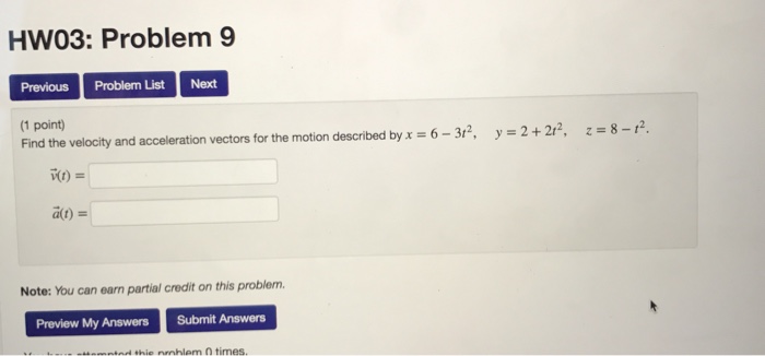 Solved HW03: Problem 9 Previous Problem List Next (1 point) | Chegg.com