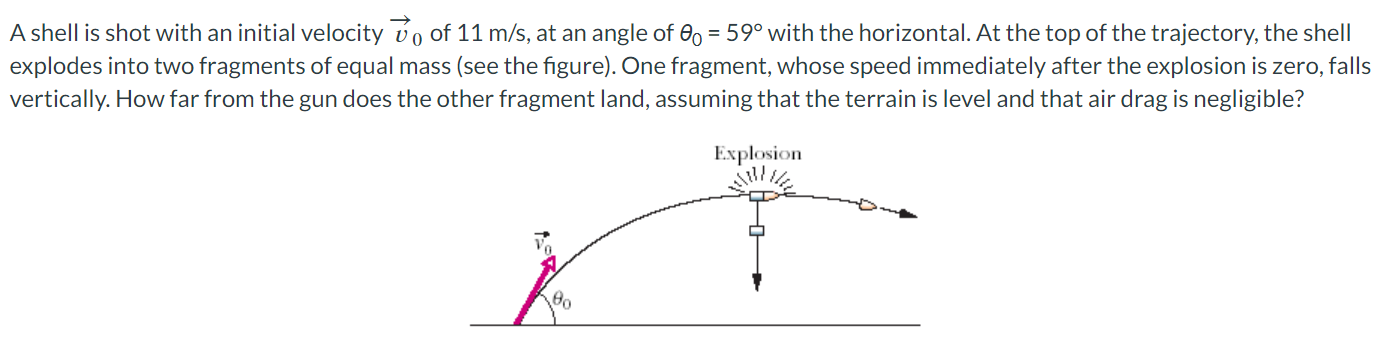 Solved A shell is shot with an initial velocity v0 of 11 | Chegg.com