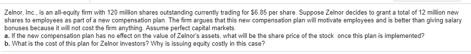 Solved Zelnor, Inc., is an all-equity firm with 120 million | Chegg.com