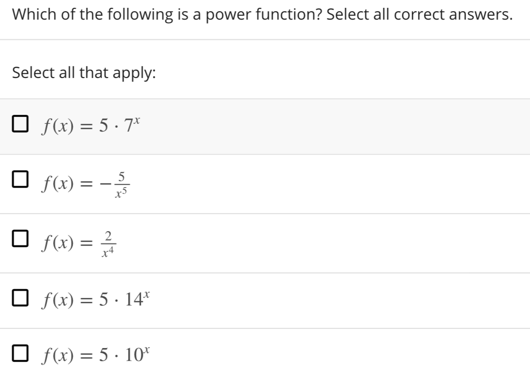 Solved Which of the following is a power function? Select | Chegg.com