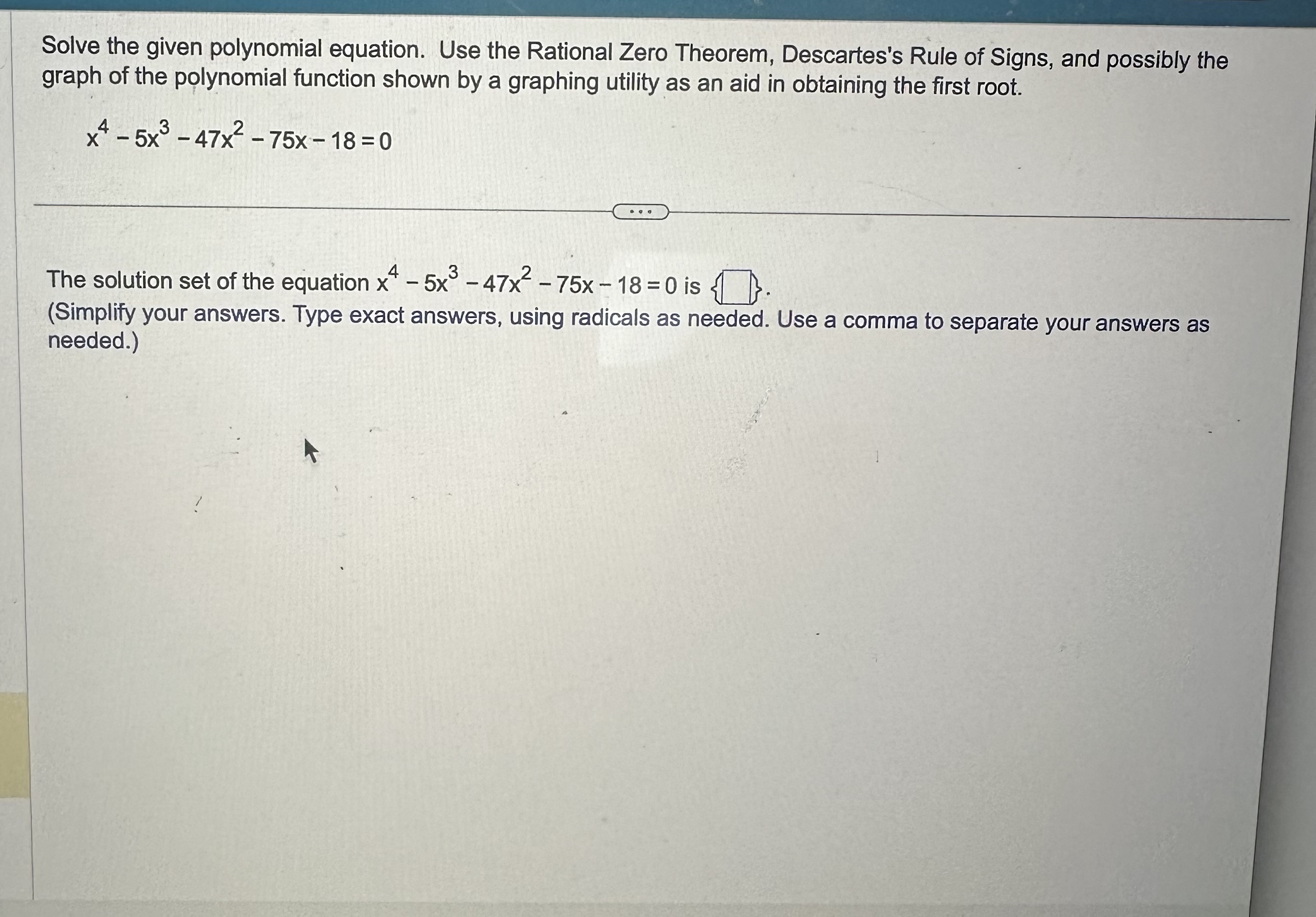 Solved Solve the given polynomial equation. Use the Rational | Chegg.com