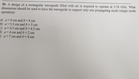 Solved 30- A design of a rectangular waveguide filled with | Chegg.com