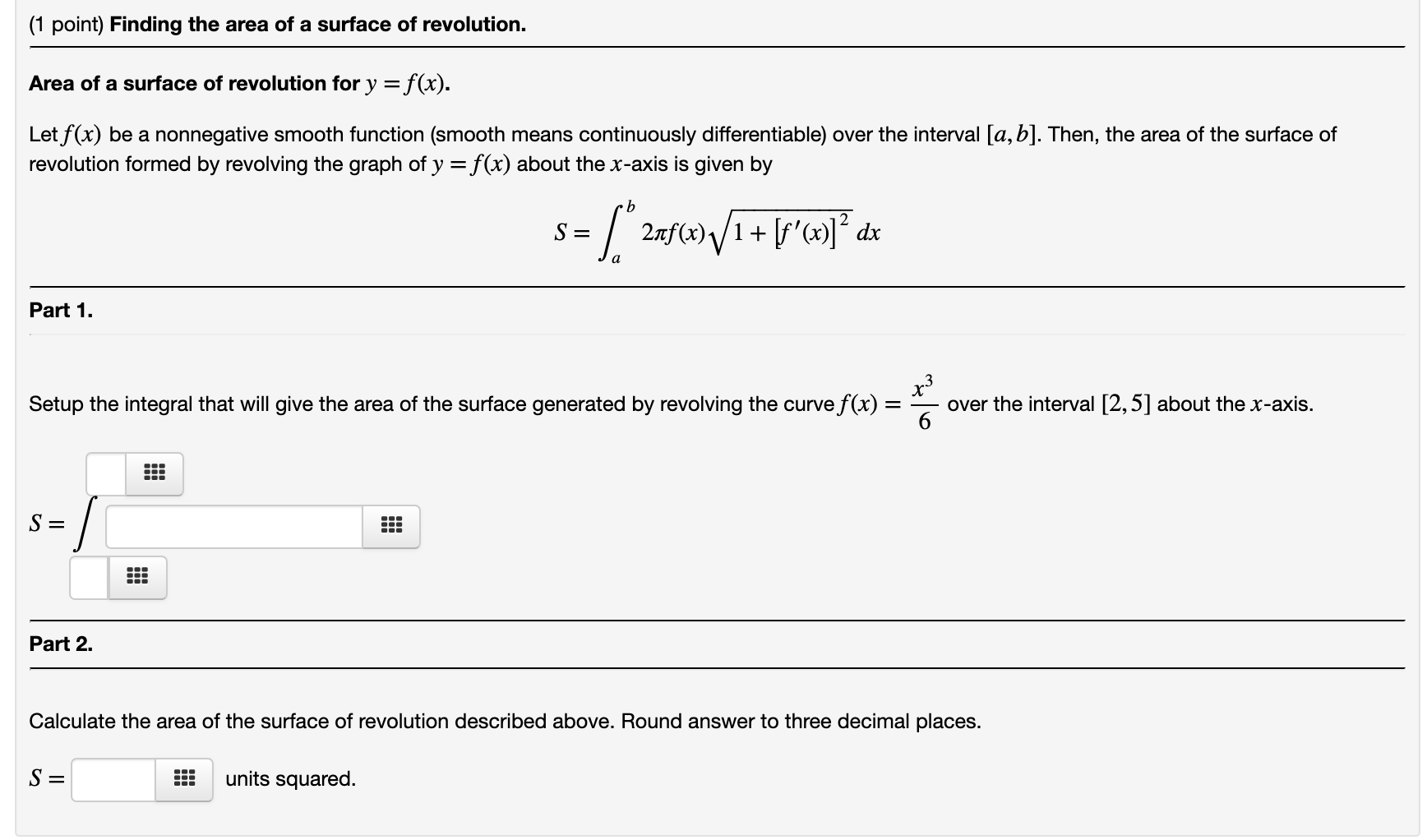 Solved (1 point) Finding the area of a surface of | Chegg.com