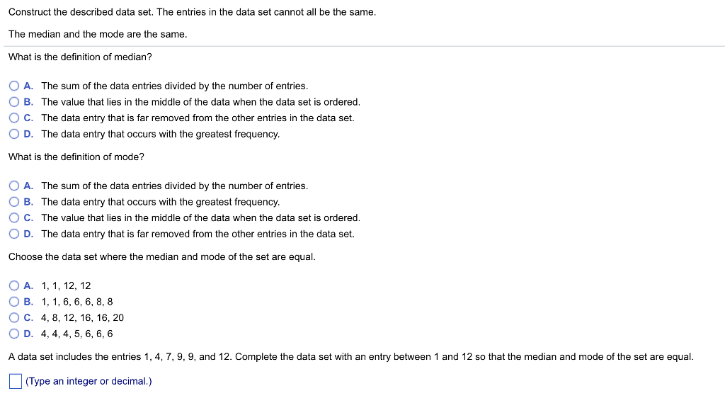 Solved Construct the described data set. The entries in the | Chegg.com