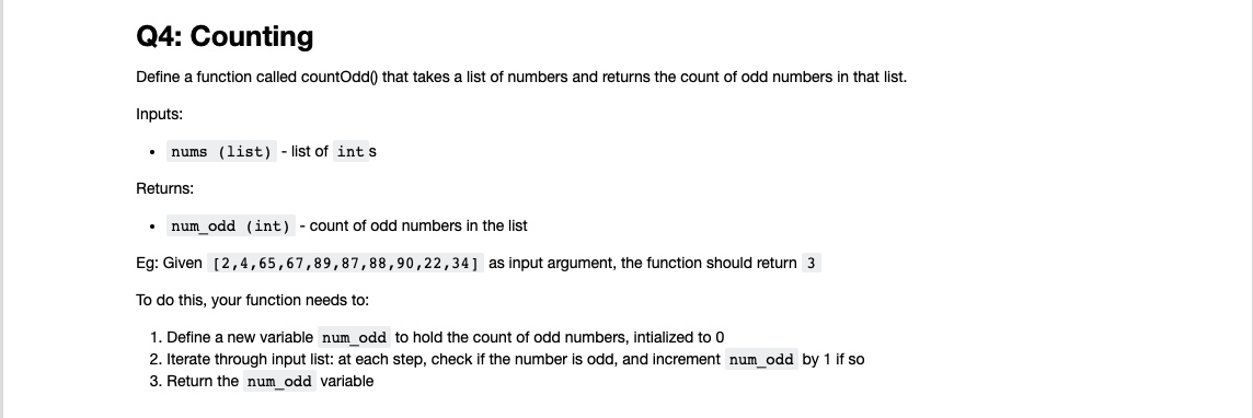 Solved Q4 Counting Define A Function Called Countodd That 