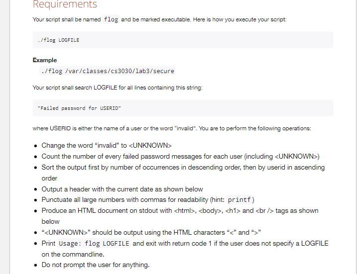 Solved Requirements Your script shall be named flog and be | Chegg.com