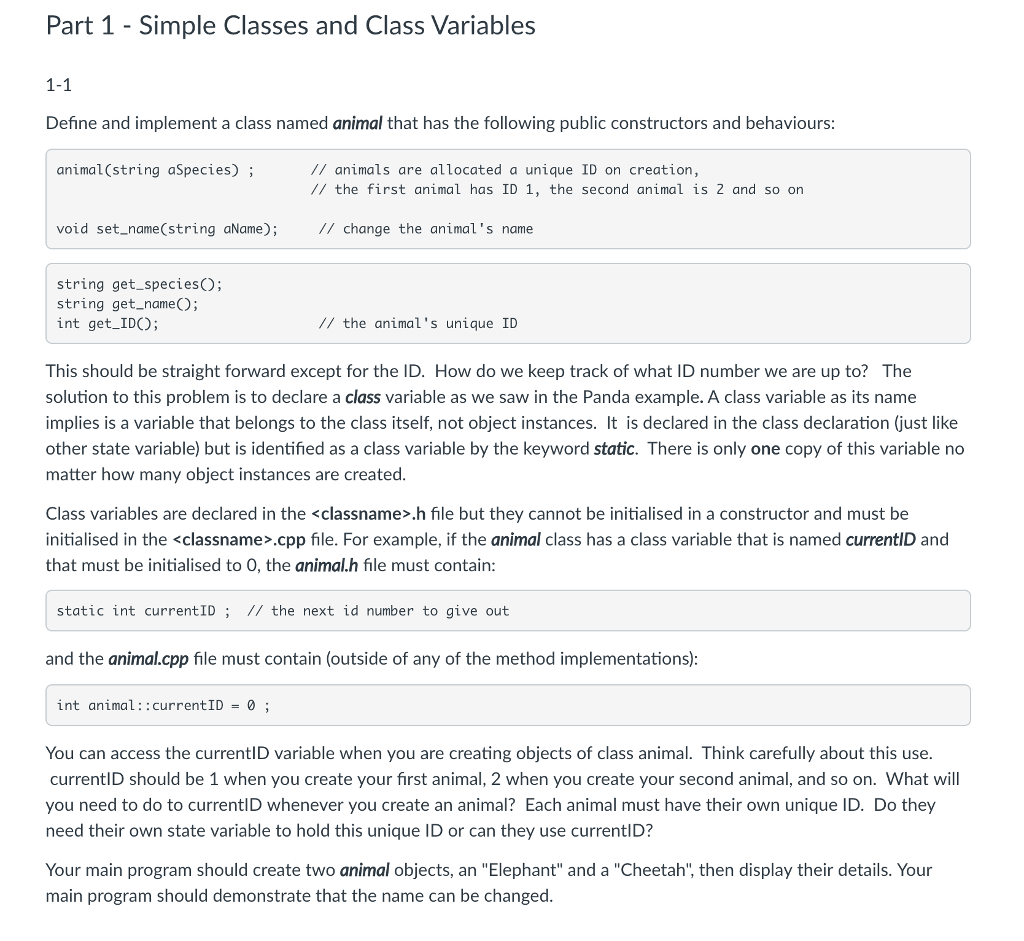 Solved Part 1 - Simple Classes and Class Variables 1-1 | Chegg.com