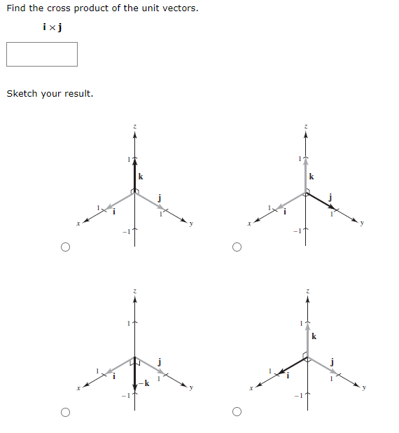 Solved Find the cross product of the unit vectors. ixj | Chegg.com