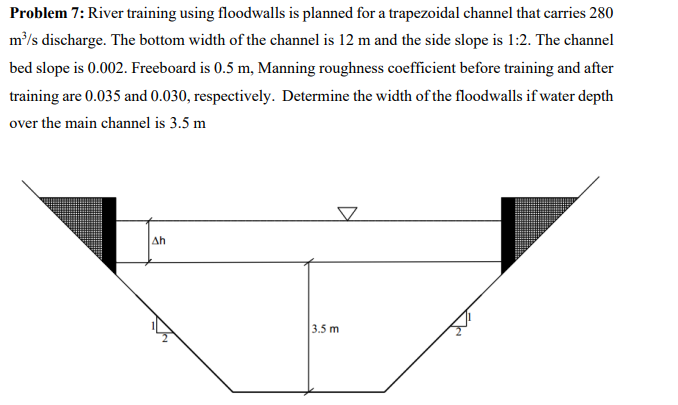 Solved Problem 7: River training using floodwalls is planned | Chegg.com