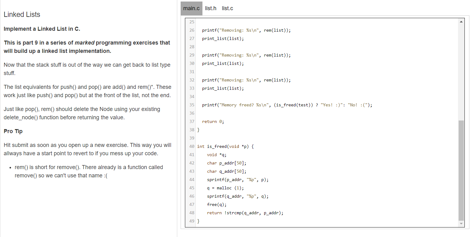 Solved main.c list.h list.c Linked Lists Implement a Linked | Chegg.com