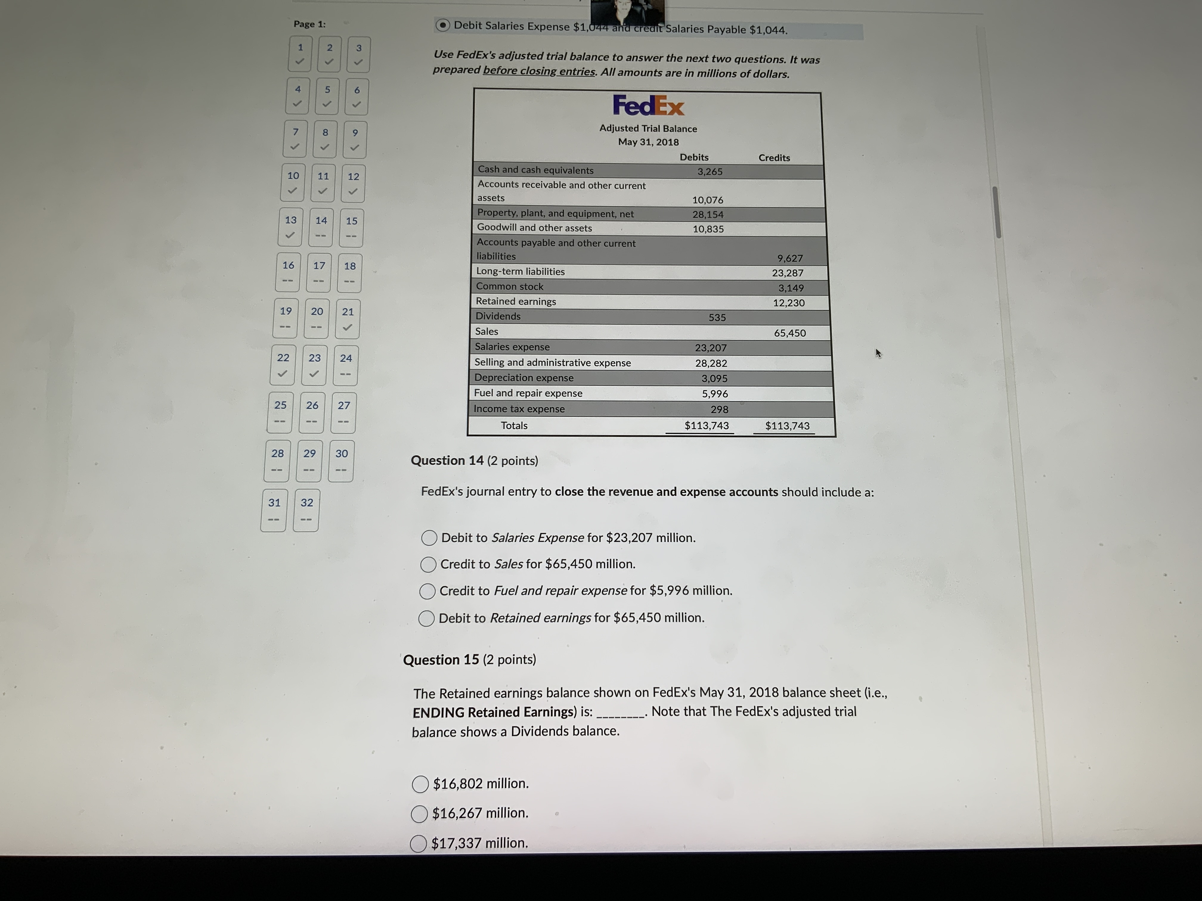 Solved Use FedEx's adjusted trial balance to answer the next | Chegg.com