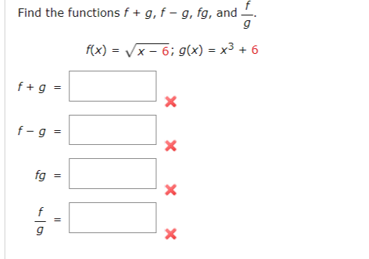 Solved Find the functions f+g,f−g,fg, and gf. | Chegg.com