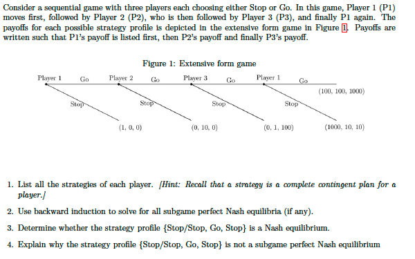 Consider a sequential game with three players | Chegg.com
