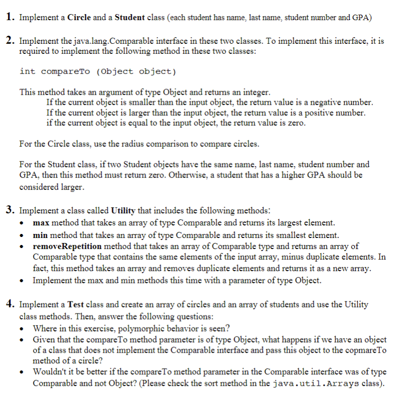 Solved IN JAVA PLEASE! Implement a Test class and create an | Chegg.com