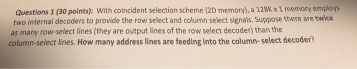Solved Questions 1 (30 points): With coincident selection | Chegg.com