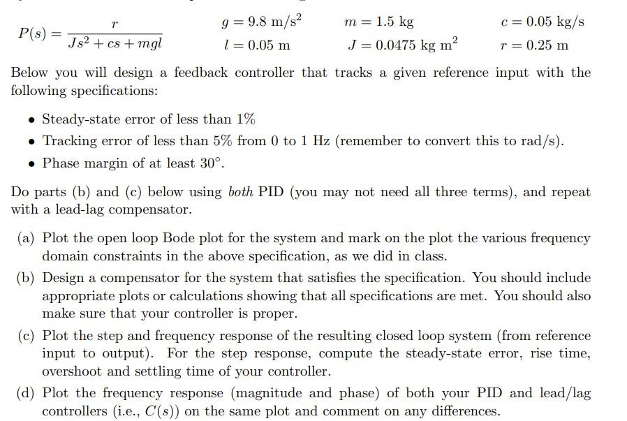 For the following Plant transfer function, consider | Chegg.com
