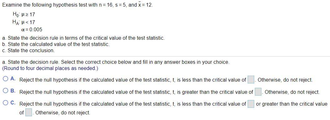 Solved Examine the following hypothesis test with n = 16, s | Chegg.com