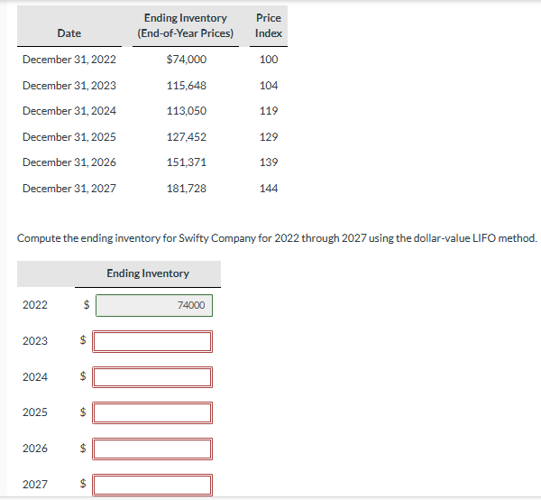 Solved Compute the ending inventory for Swifty Company for | Chegg.com