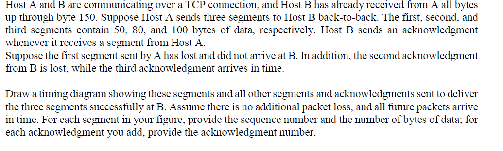 Solved Host A And B Are Communicating Over A Tcp Connection