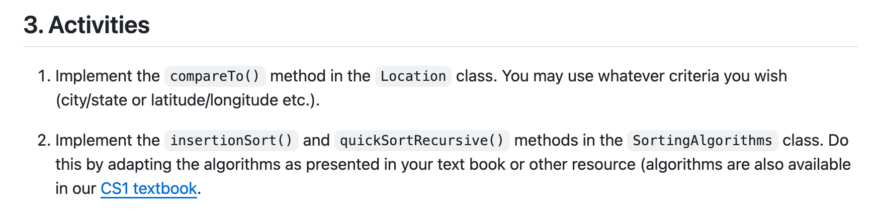 Solved java please ActivitiesImplement the compareTo() | Chegg.com