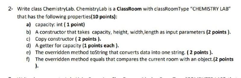 Solved 2- Write class ChemistryLab. ChemistryLab is a Class | Chegg.com