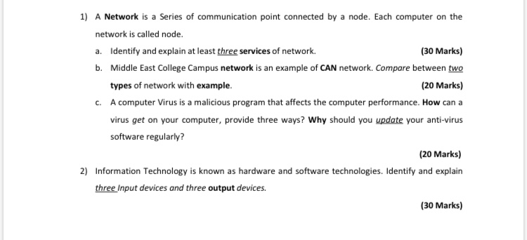 Solved 1) A Network is a Series of communication point | Chegg.com