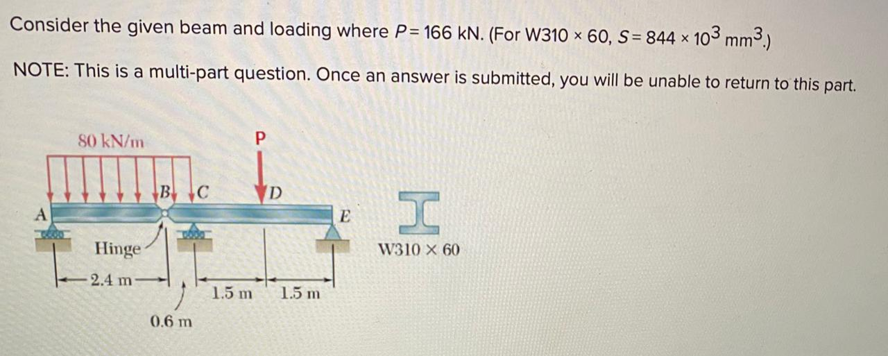 Solved Consider the given beam and loading where P = 166 kN. | Chegg.com