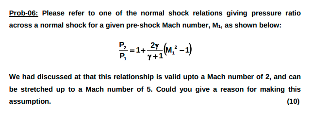 Solved Prob-06: Please refer to one of the normal shock | Chegg.com