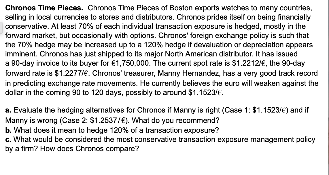 Solved Chronos Time Pieces. Chronos Time Pieces of Boston | Chegg.com