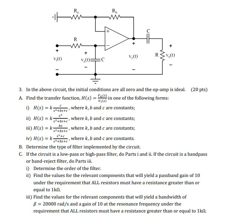 Solved + v;(t) (LC vy(t) R3v.(t) 3. In the above circuit, | Chegg.com
