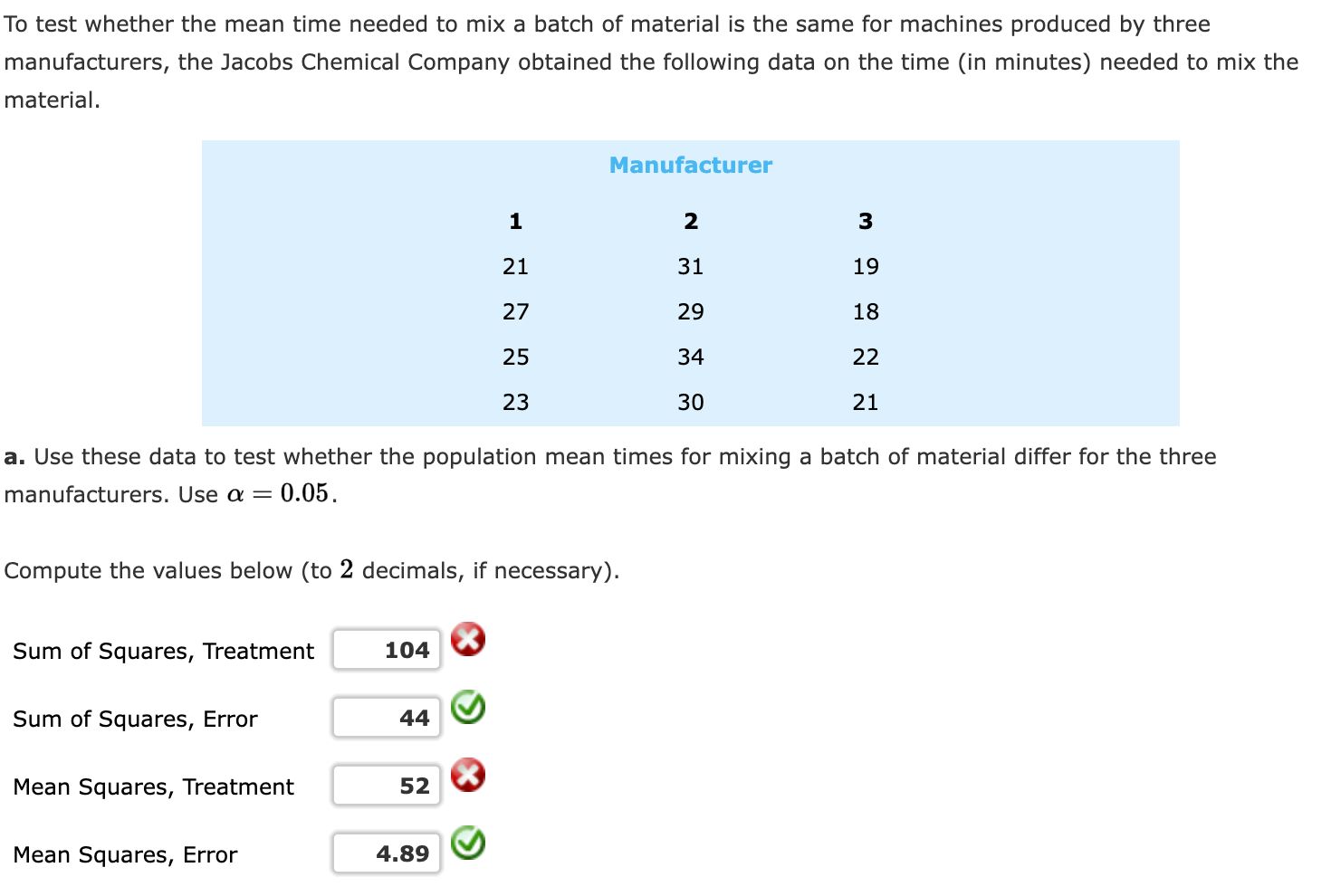 Solved To test whether the mean time needed to mix a batch | Chegg.com Solved To test whether the mean time needed to mix a batch | Chegg.com