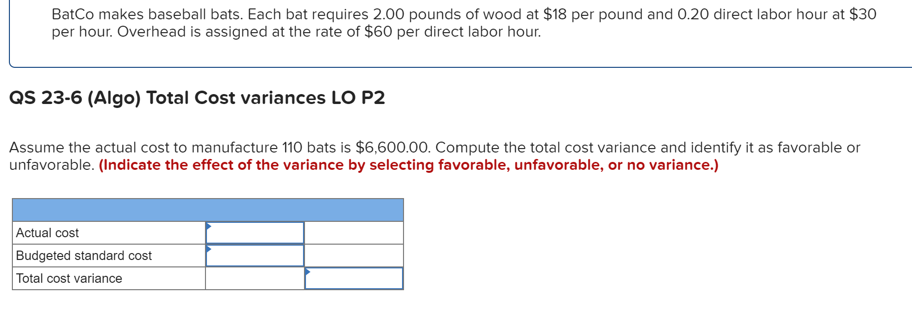 Solved AQ= Actual QuantityBatCo makes baseball bats. Each | Chegg.com