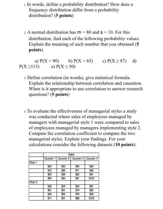 Solved 1. In words, define a probability distribution? How | Chegg.com