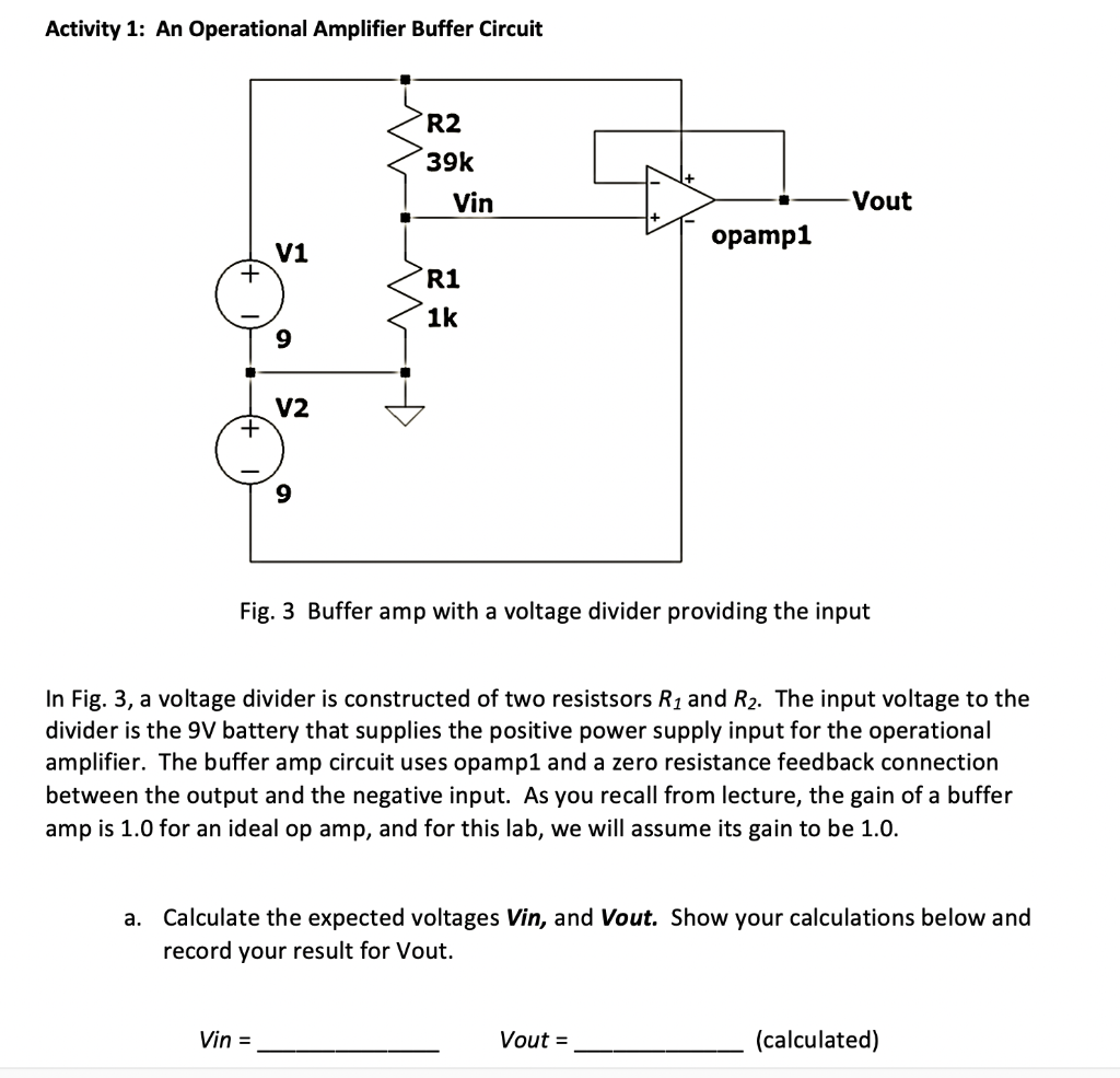 Solved Activity 1: An Operational Amplifier Buffer Circuit | Chegg.com