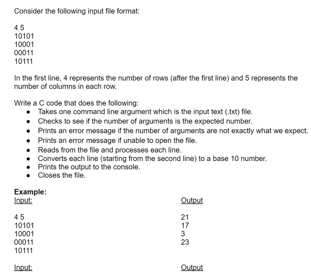 Solved Consider the following input file format: 45 10101 | Chegg.com