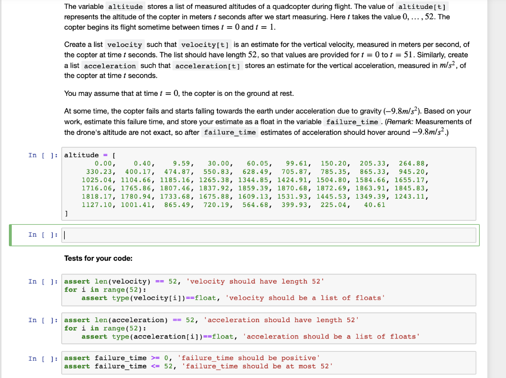 The variable altitude stores a list of measured | Chegg.com